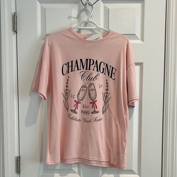 Champagne | Tops | Pink Graphic Tee With Champagne Club Design | Poshmark
